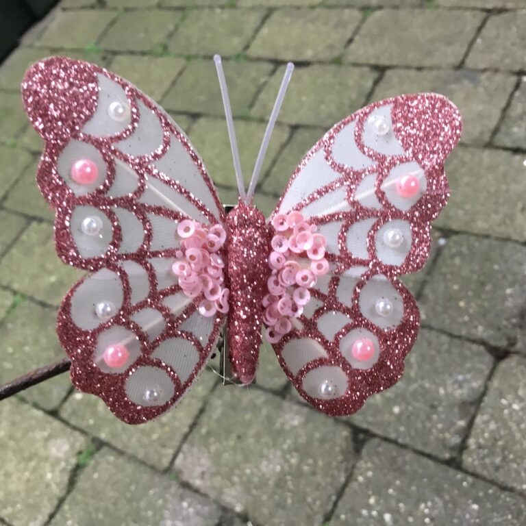 Bordeaux sommerfugl med rosa perler - Smuk - Dekolagersalg